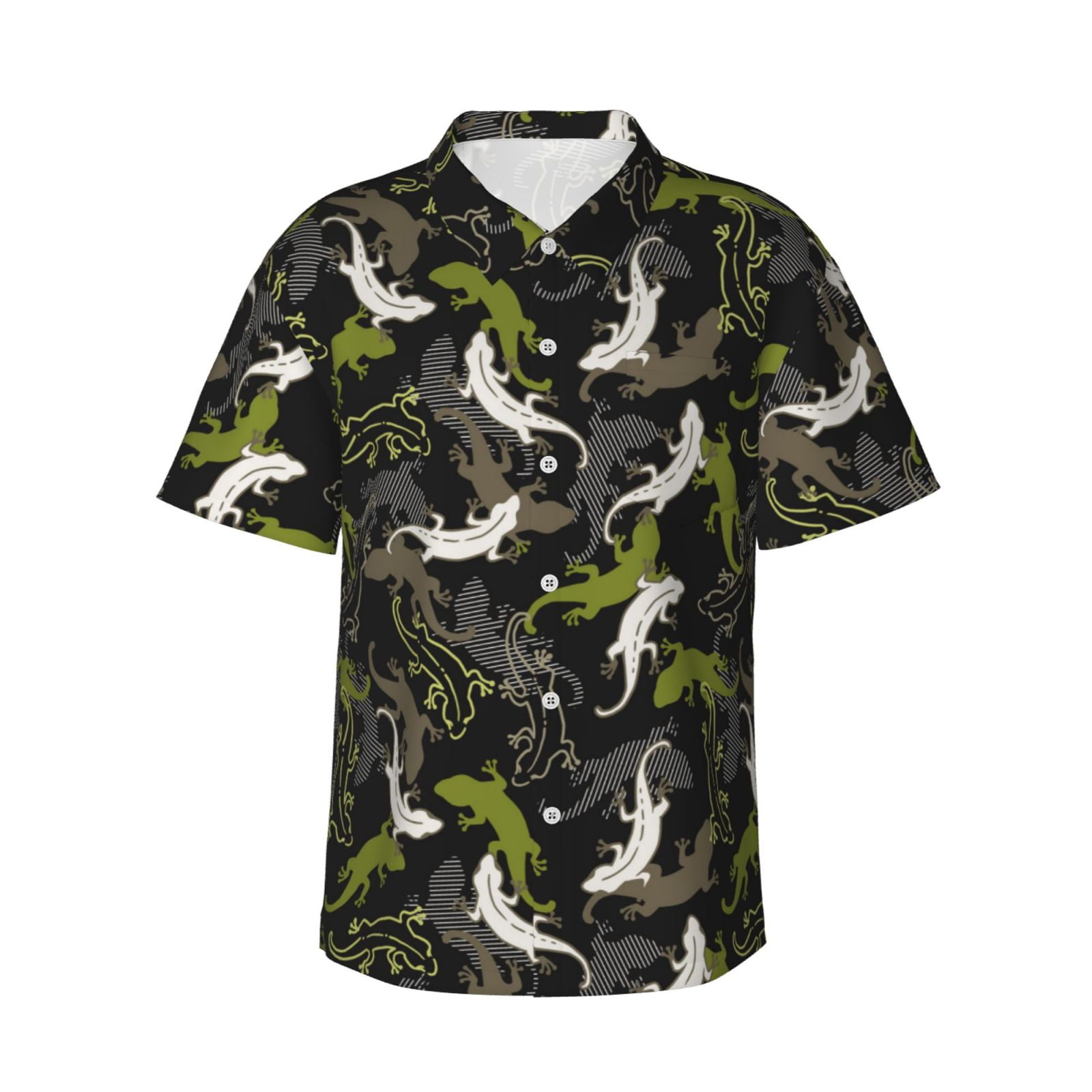 Hawaiian Shirt For Men, Cartoon Cute Lizard Gecko Green Mens Button ...