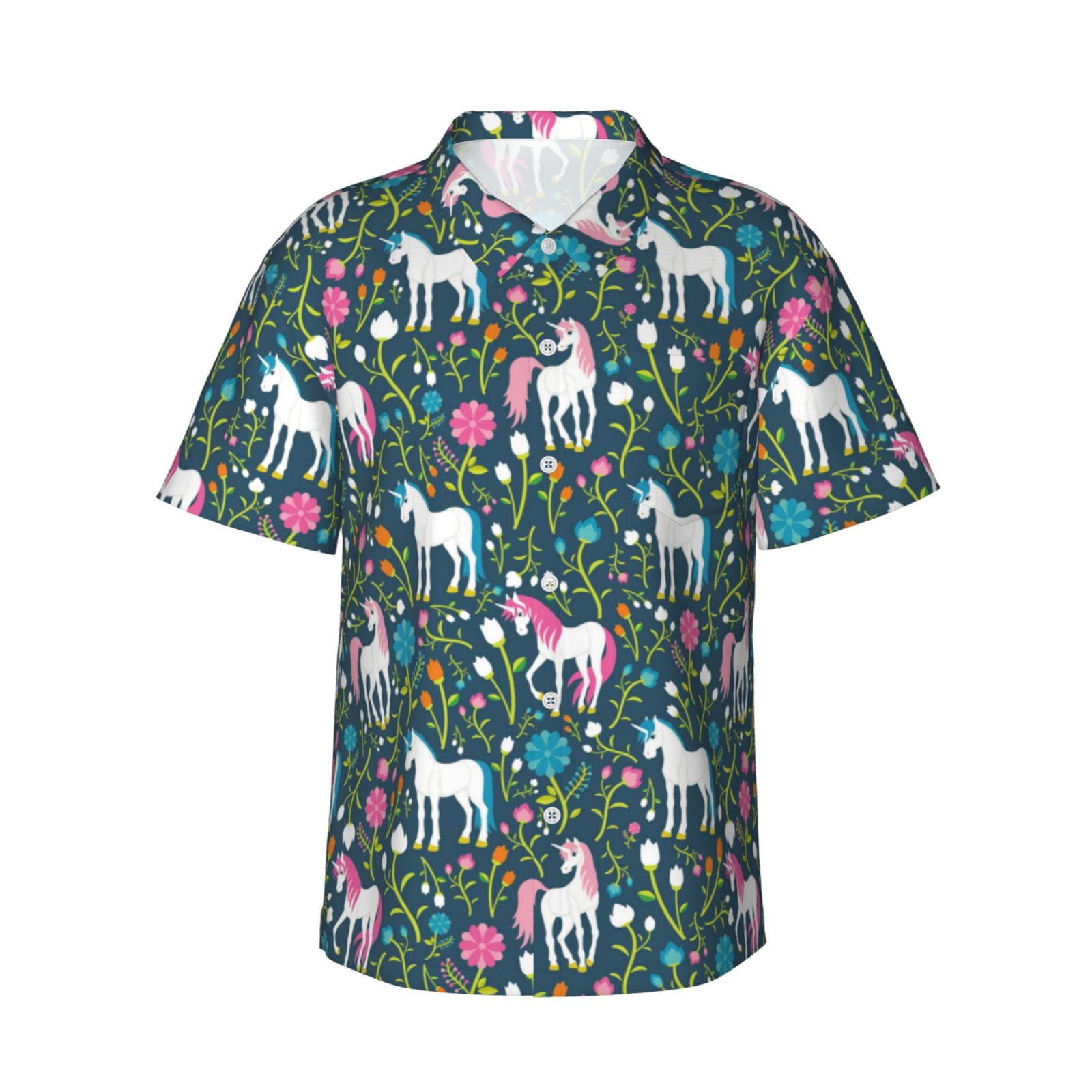 Hawaiian Shirt For Men, Cartoon Cute White Horse Flower_A Summer Shirts ...