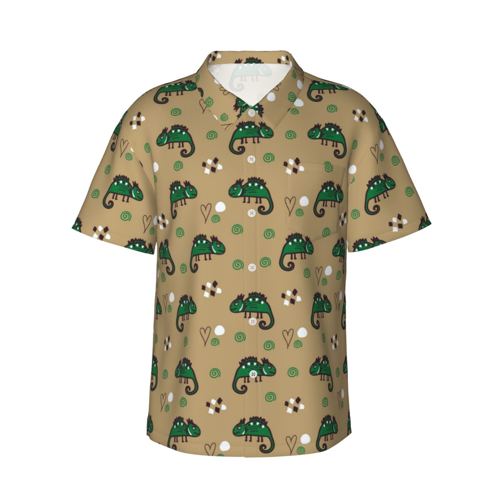 Hawaiian Shirt For Men, Cartoon Funny Cute Lizard Green Mens Button ...