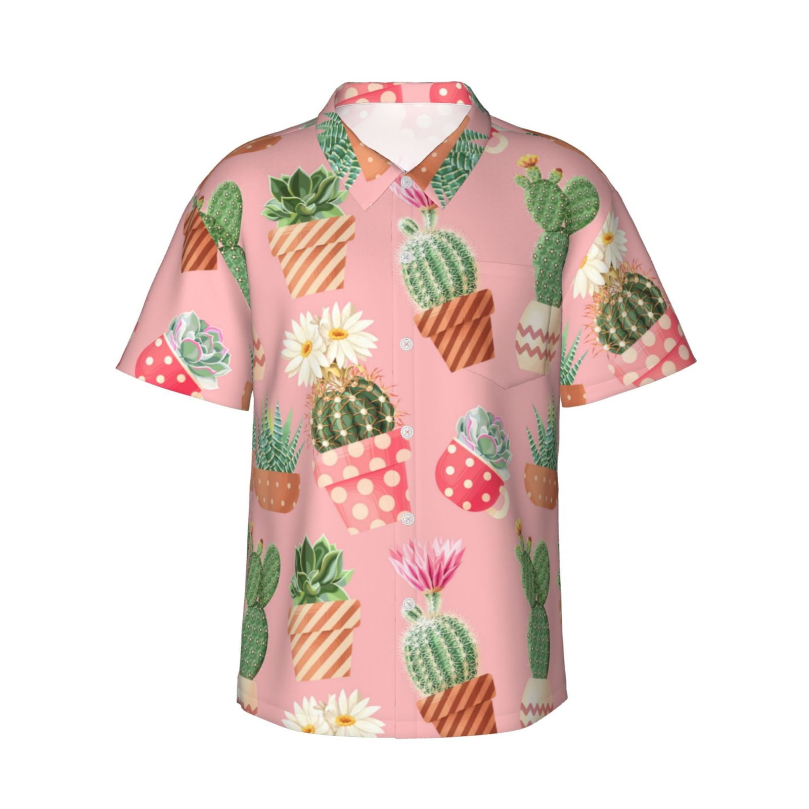Hawaiian Shirt For Men, Colorful Cactus Potted Plant Casual Summer ...