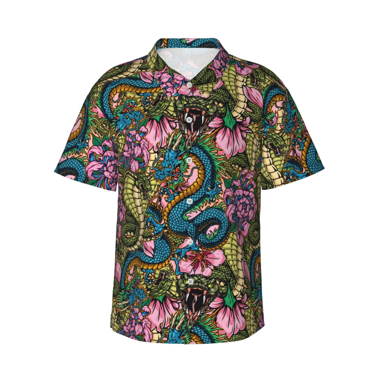 Hawaiian Shirt For Men, Colorful Cobra Dragon Flower Mens Button Down ...
