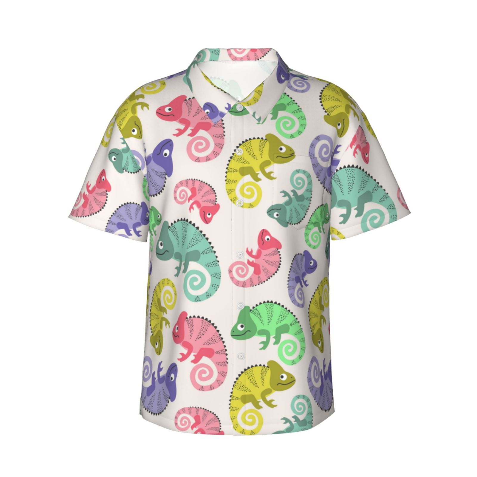 Hawaiian Shirt For Men, Colorful Cute Chameleons Mens Button Down Short ...