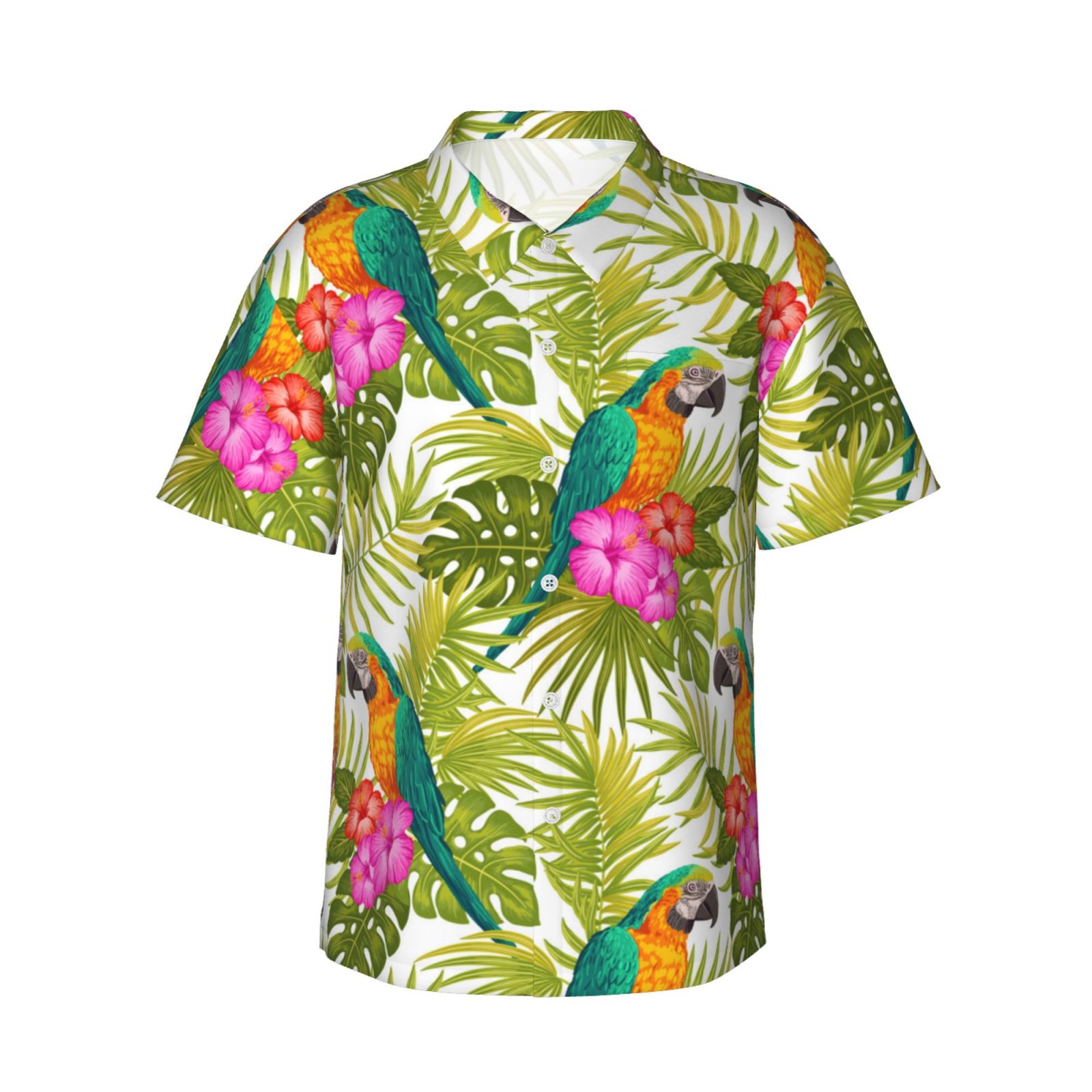 Hawaiian Shirt For Men Colorful Cute Parrots Flower Plant Mens Button