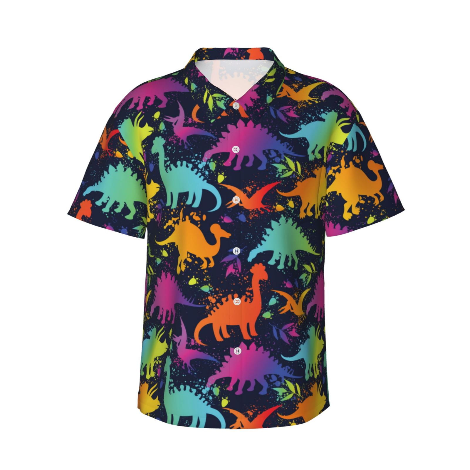 Hawaiian Shirt For Men, Colorful Dinosaur C Mens Button Down Short ...