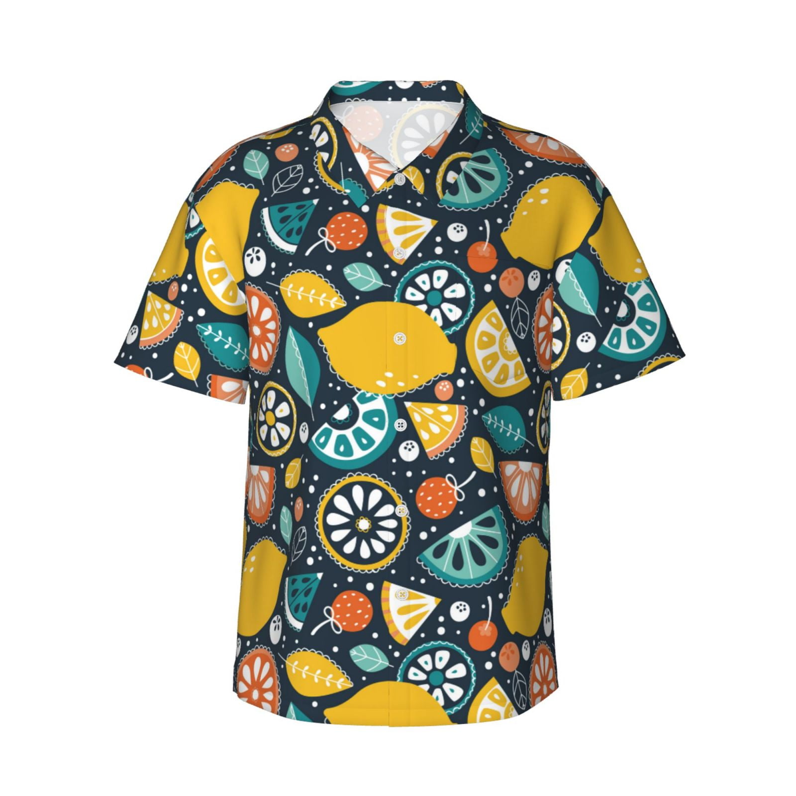Hawaiian Shirt For Men, Colorful Lemon Print Casual Summer Beach Shirts ...