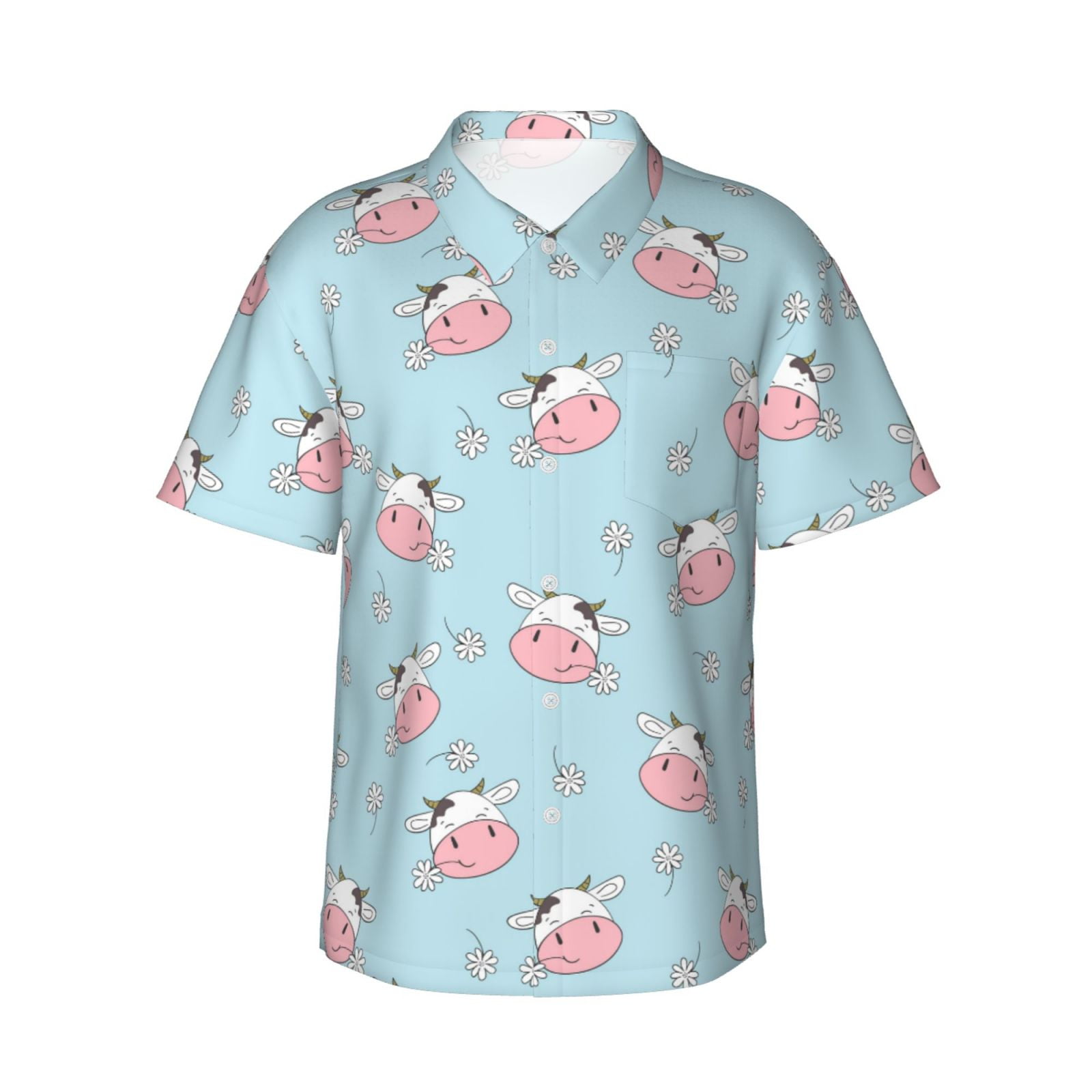 Hawaiian Shirt For Men, Cute Cartoon Bullhead Flower Summer Shirts For ...
