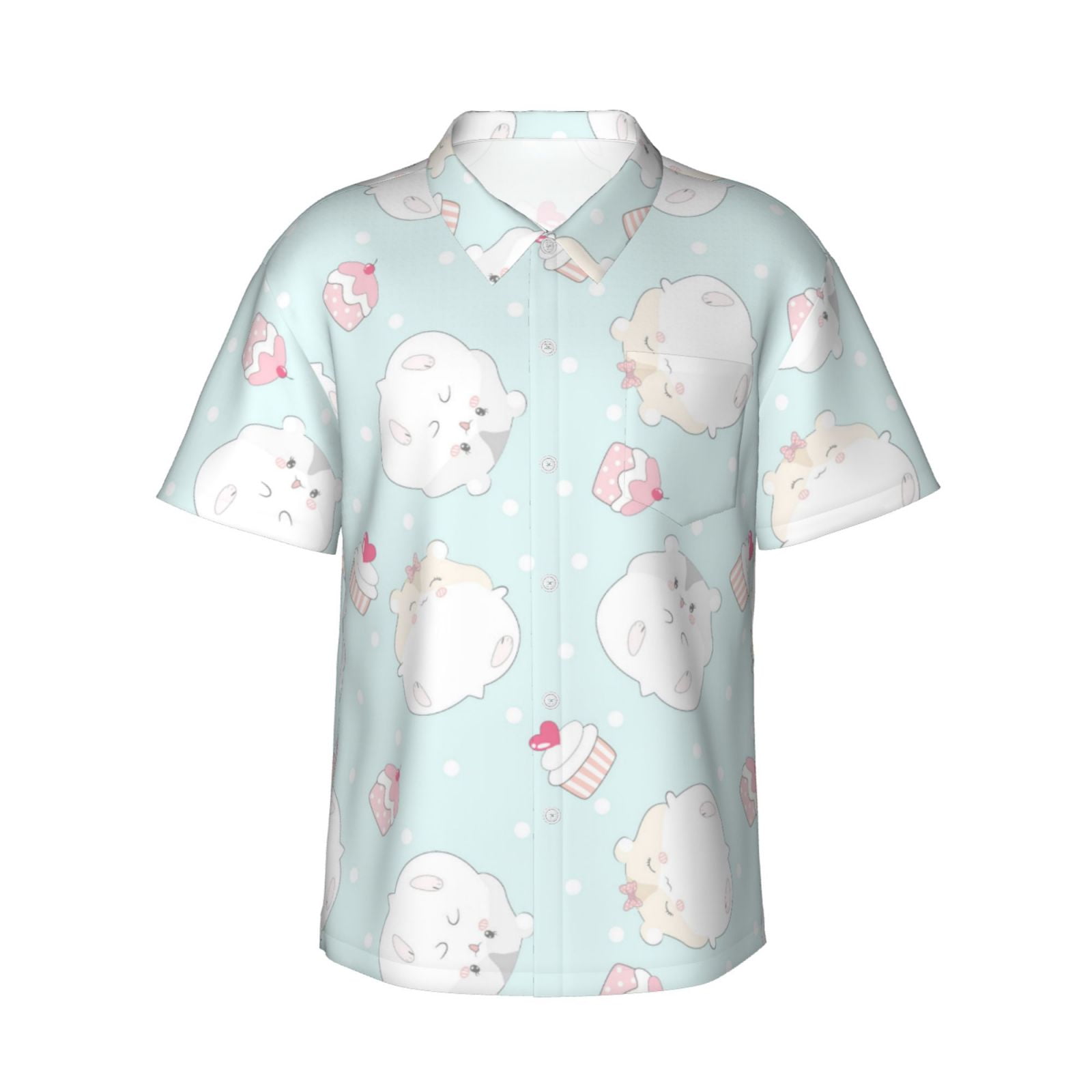 Hawaiian Shirt For Men, Cute Cartoon Hamster Cake Casual Summer Beach ...