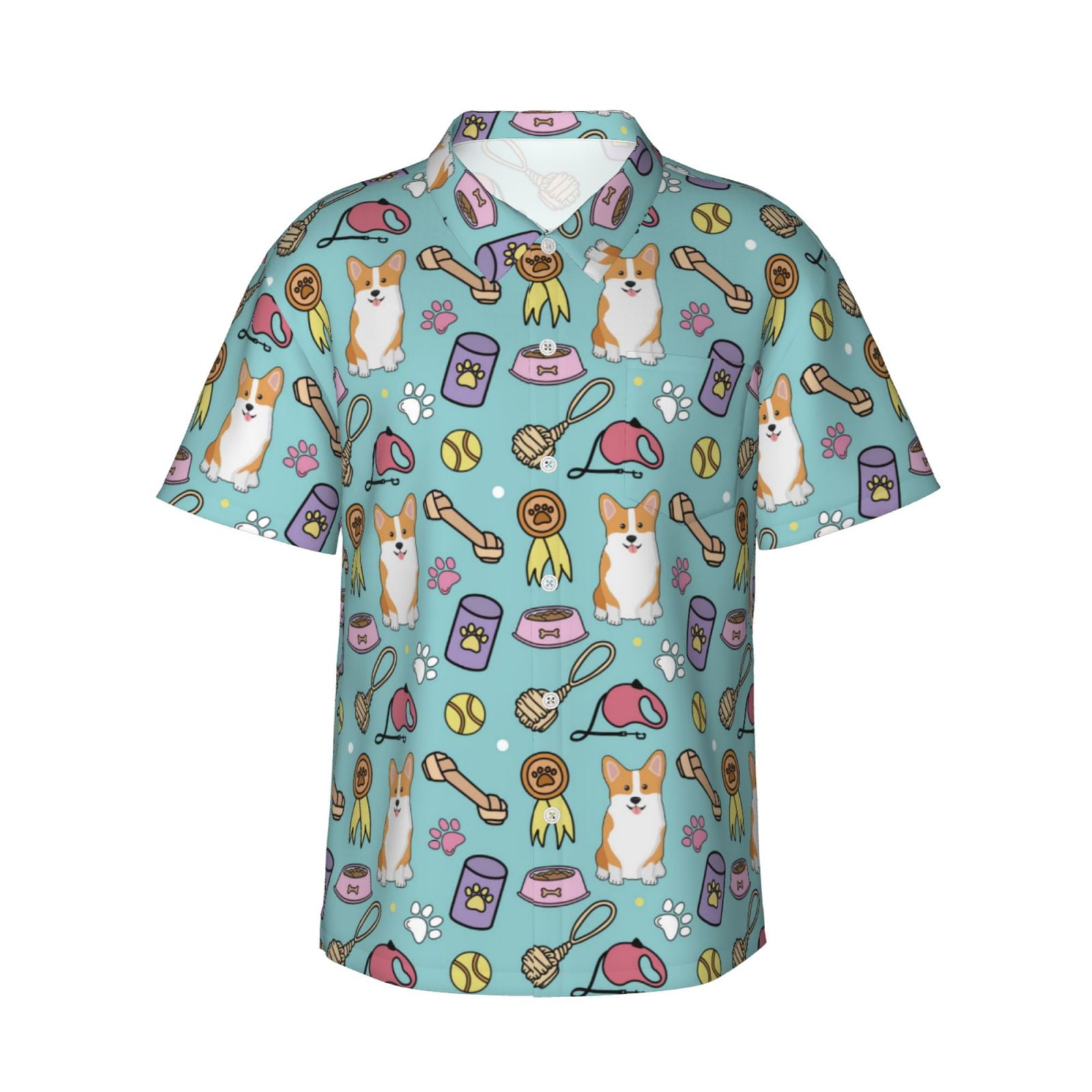 Hawaiian Shirt For Men, Cute Corgi Dog Bowl Props Mens Button Down ...