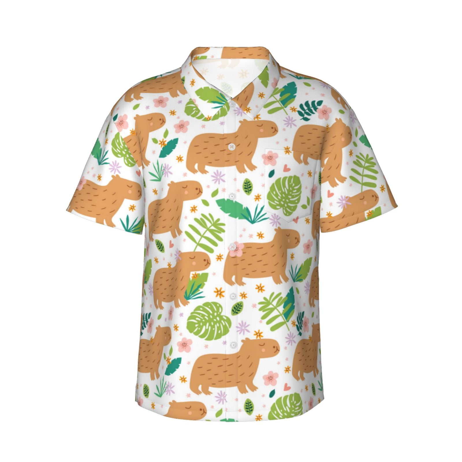 Hawaiian Shirt For Men, Cute Flower Capybaras Casual Summer Beach ...