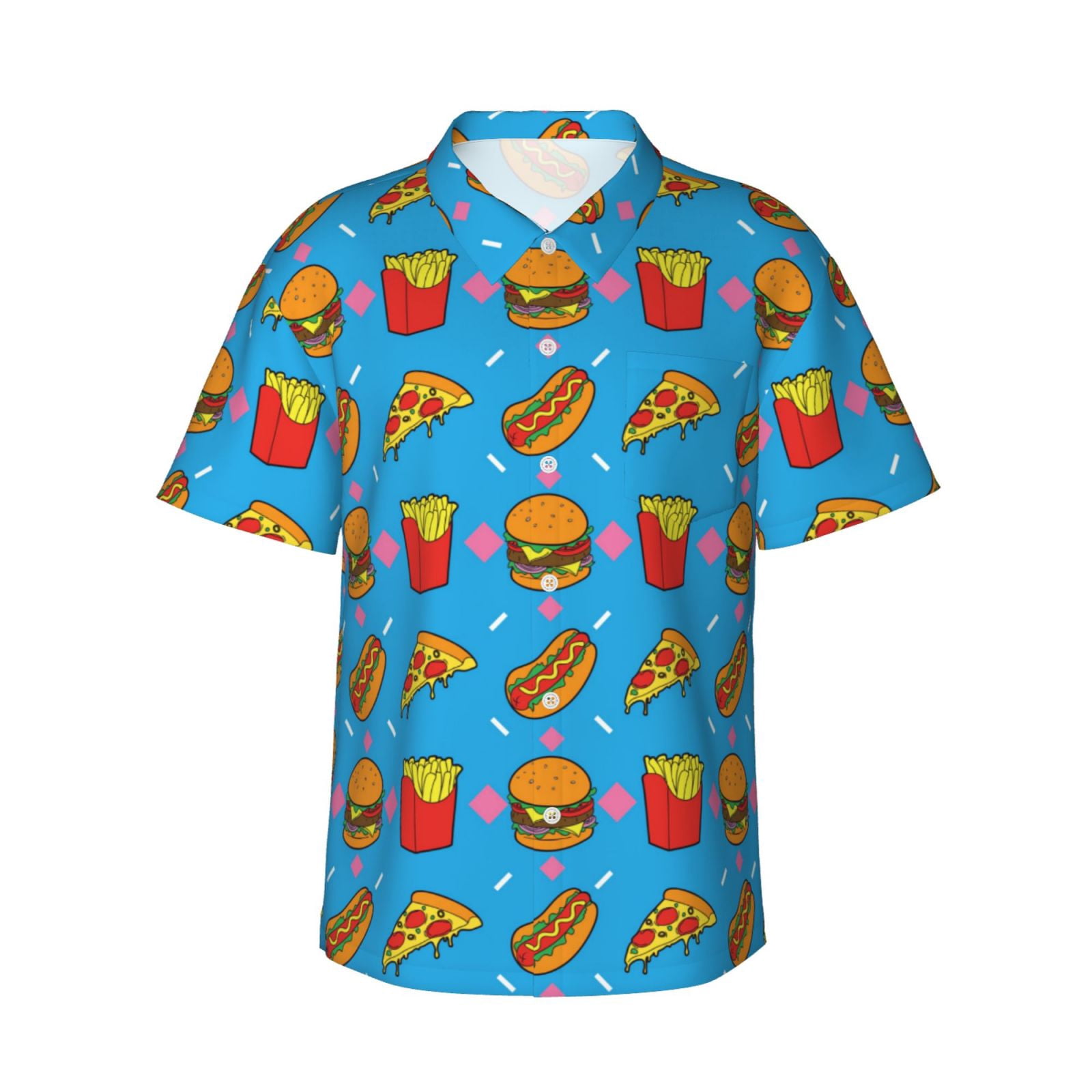 Hawaiian Shirt For Men, Cute Food Fries Burger Pizza Mens Button Down ...