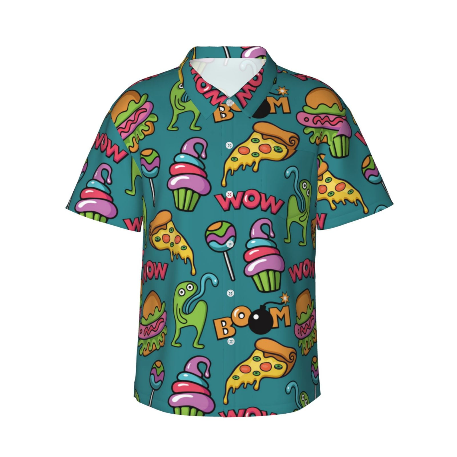 Hawaiian Shirt For Men, Cute Food Lollipop Pizza Fries Mens Button Down ...