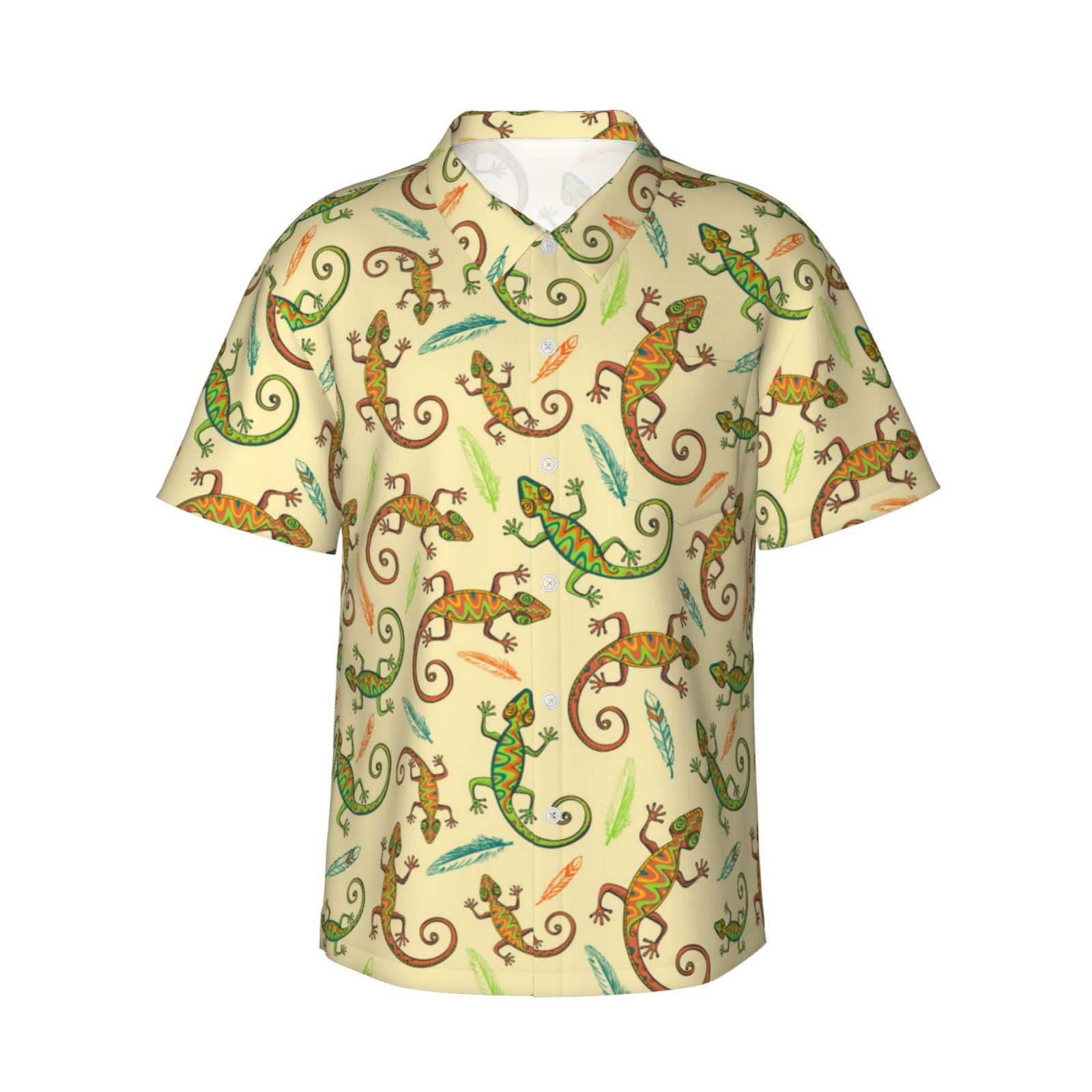 Hawaiian Shirt For Men, Cute Gecko Lizard Feathers Mens Button Down ...
