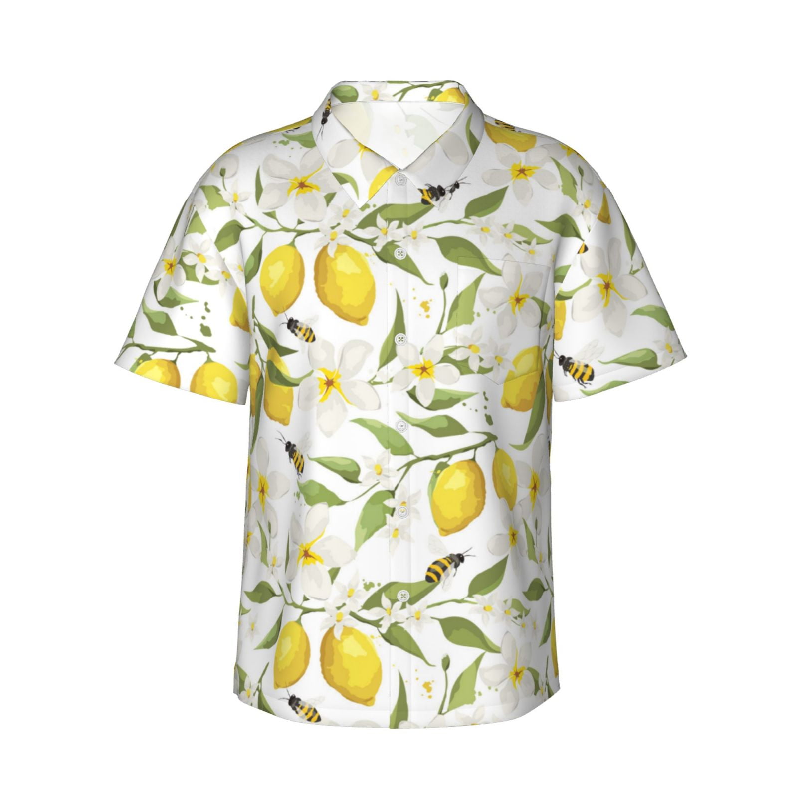 Hawaiian Shirt For Men, Cute Lemon Bee Flower Leaves Summer Shirts For Men, Mens Button Down ...