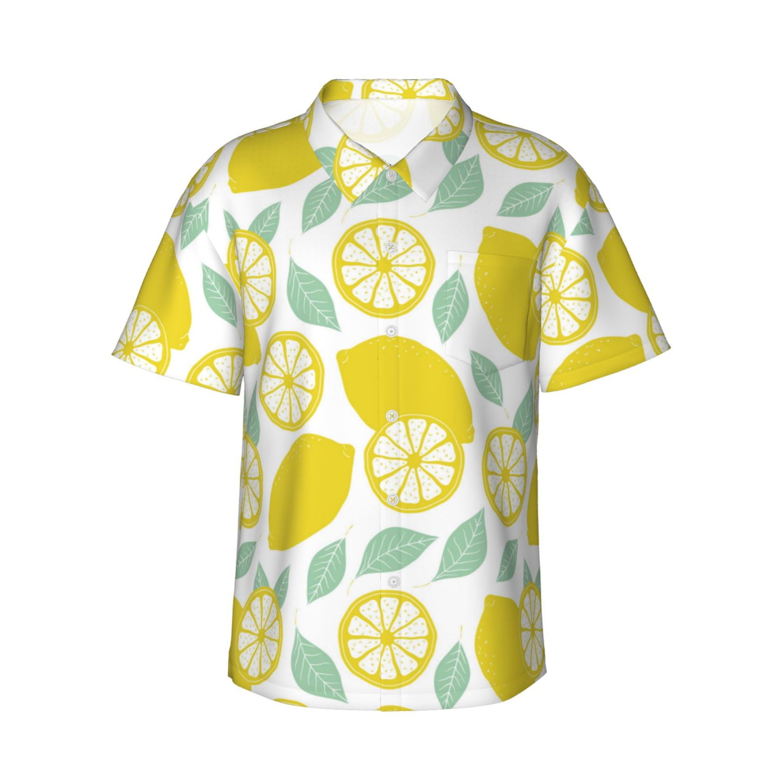 Hawaiian Shirt For Men, Cute Lemon Light Green Leaves Mens Button Down ...