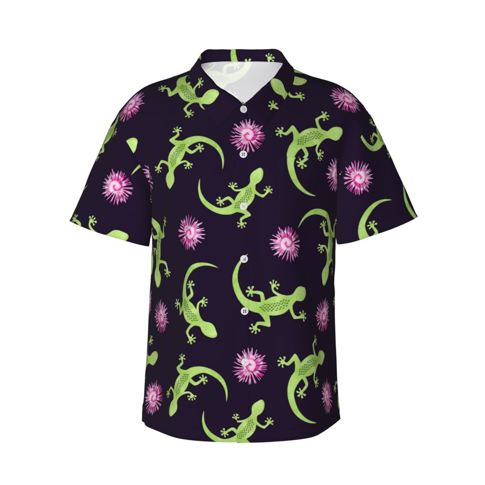 Hawaiian Shirt For Men, Cute Lizard Gecko Floral Pink Mens Button Down ...