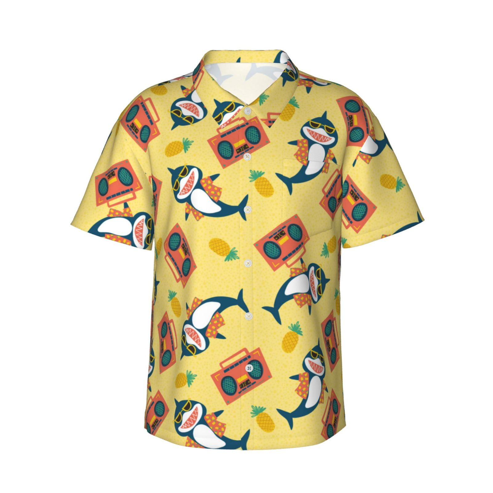 Hawaiian Shirt For Men, Cute Smiling Sharks Mens Button Down Short ...
