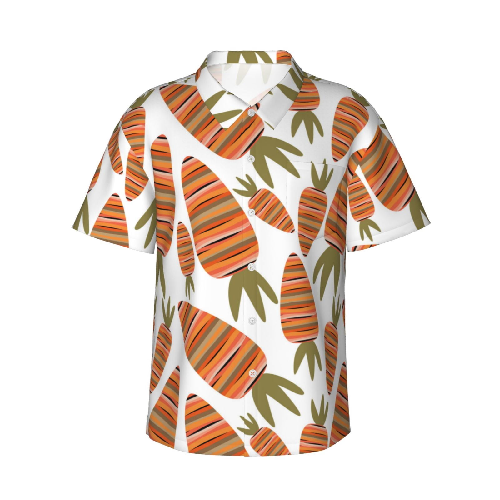 Hawaiian Shirt For Men, Cute Stripe Carrot Mens Button Down Short ...