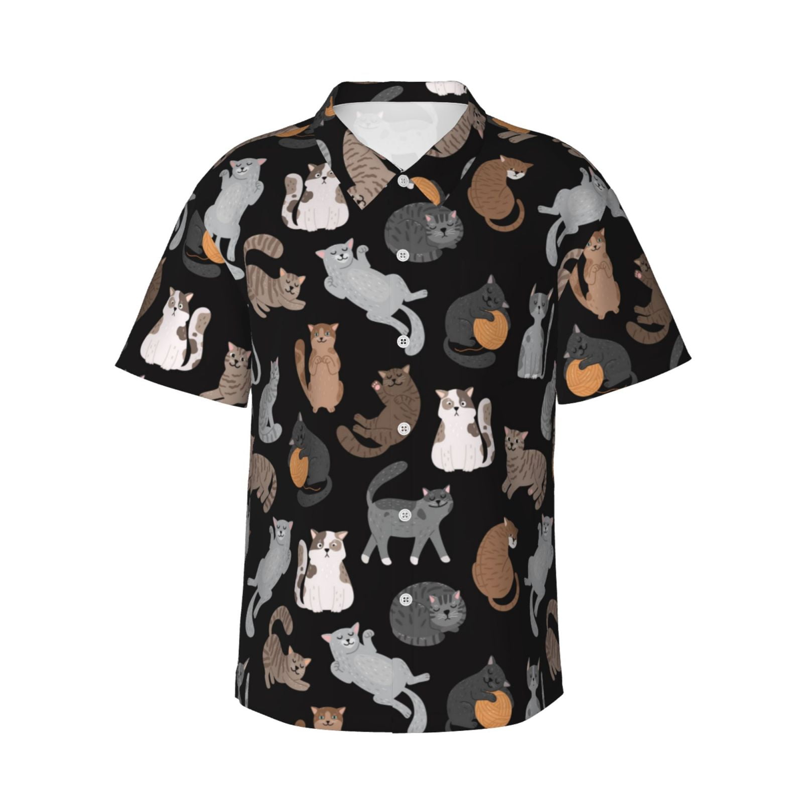 Hawaiian Shirt For Men, Delicate Cute Cartoon Cat Casual Summer Beach ...