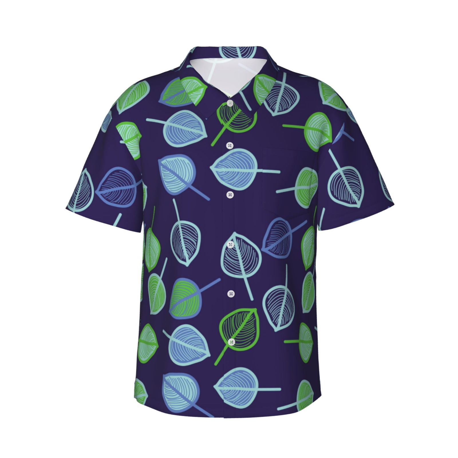 Hawaiian Shirt For Men, Doodles Leaves Casual Summer Beach Shirts Mens ...