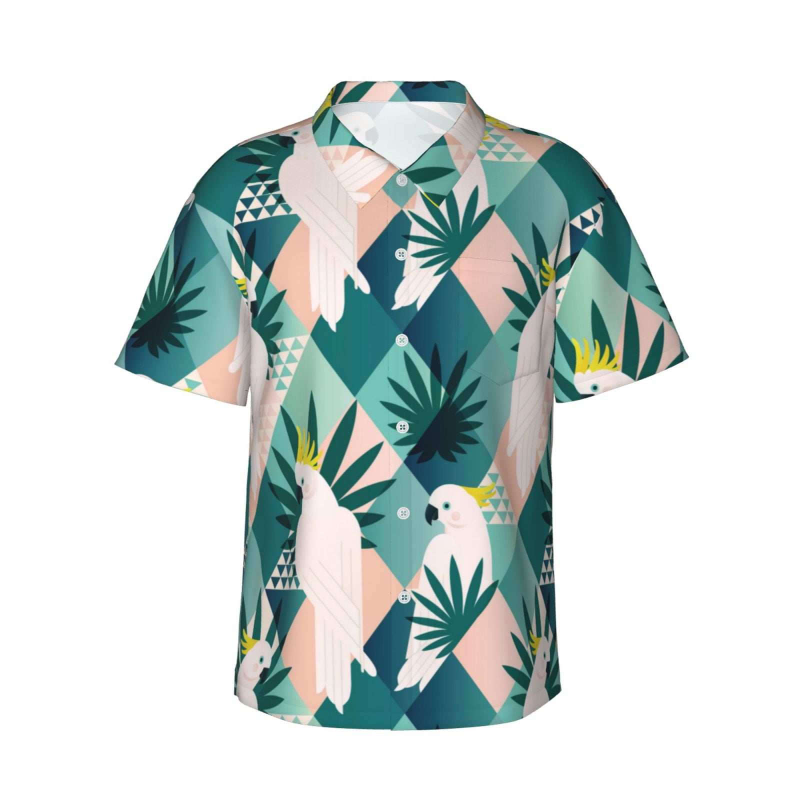 Hawaiian Shirt For Men, Exotic Cockatoo Parrot White Casual Summer ...