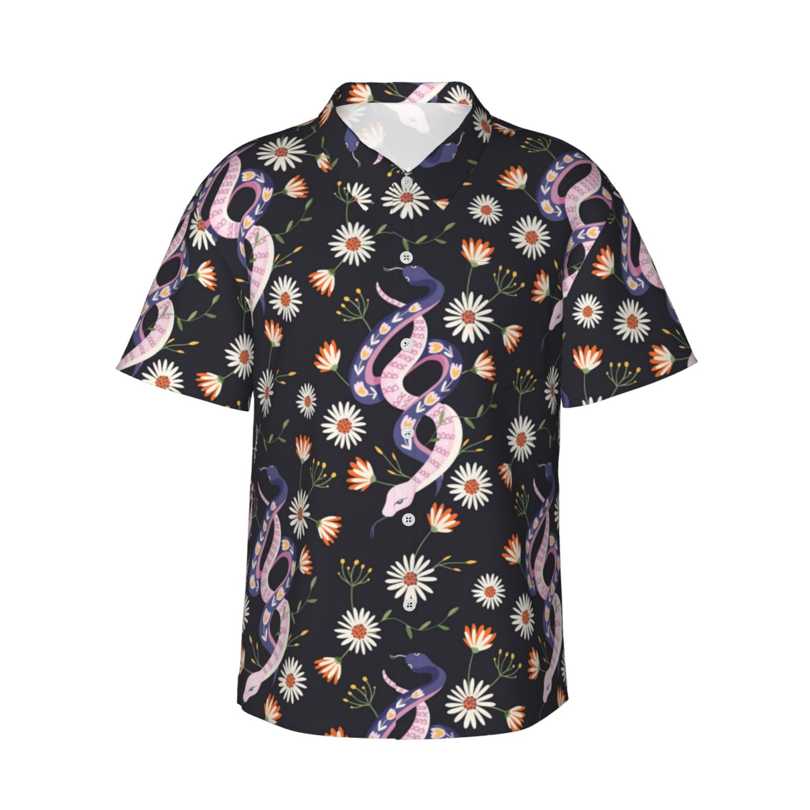 Hawaiian Shirt For Men, Exotic Cute Snake White Daisy Summer Shirts For ...