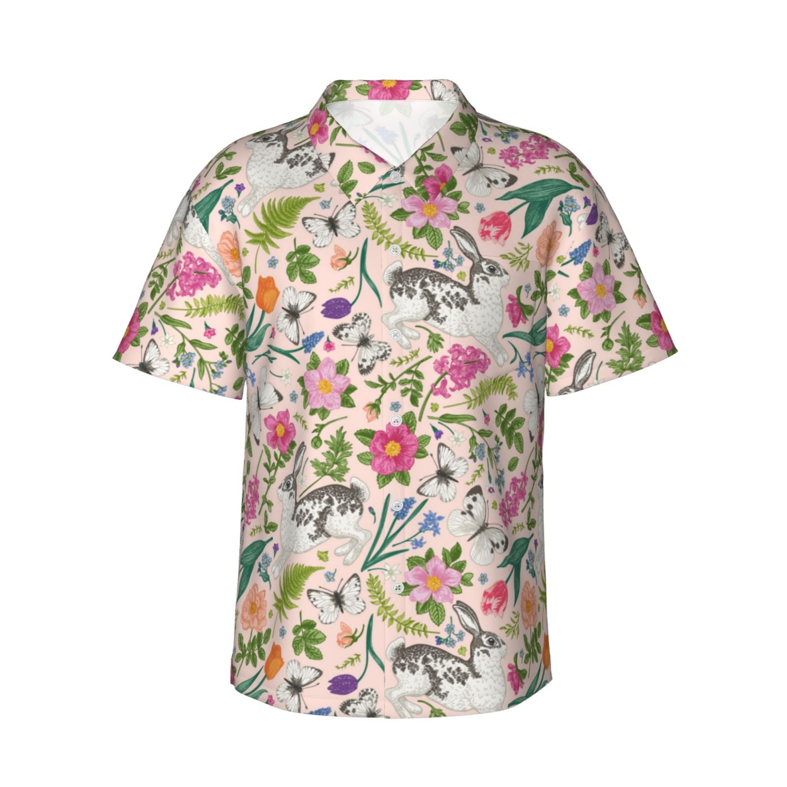 Hawaiian Shirt For Men - Exotic Rabbit Butterfly Flower Casual Short ...