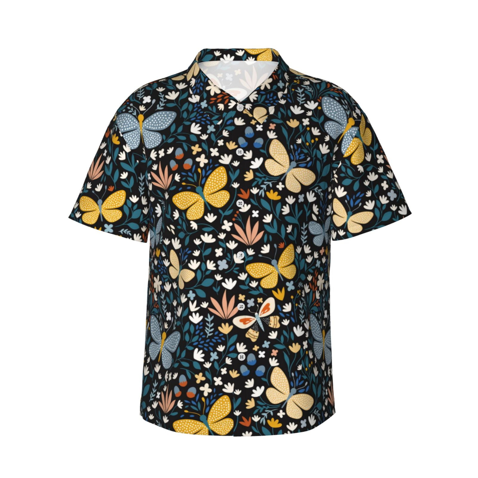 Hawaiian Shirt For Men, Flowers Butterfly Summer Shirts For Men, Mens Button Down Short Sleeve ...