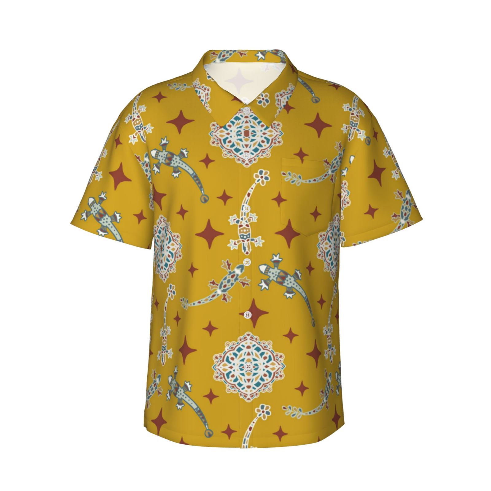 Hawaiian Shirt For Men, Geometric Lizard Gecko Colorful_A Mens Button ...