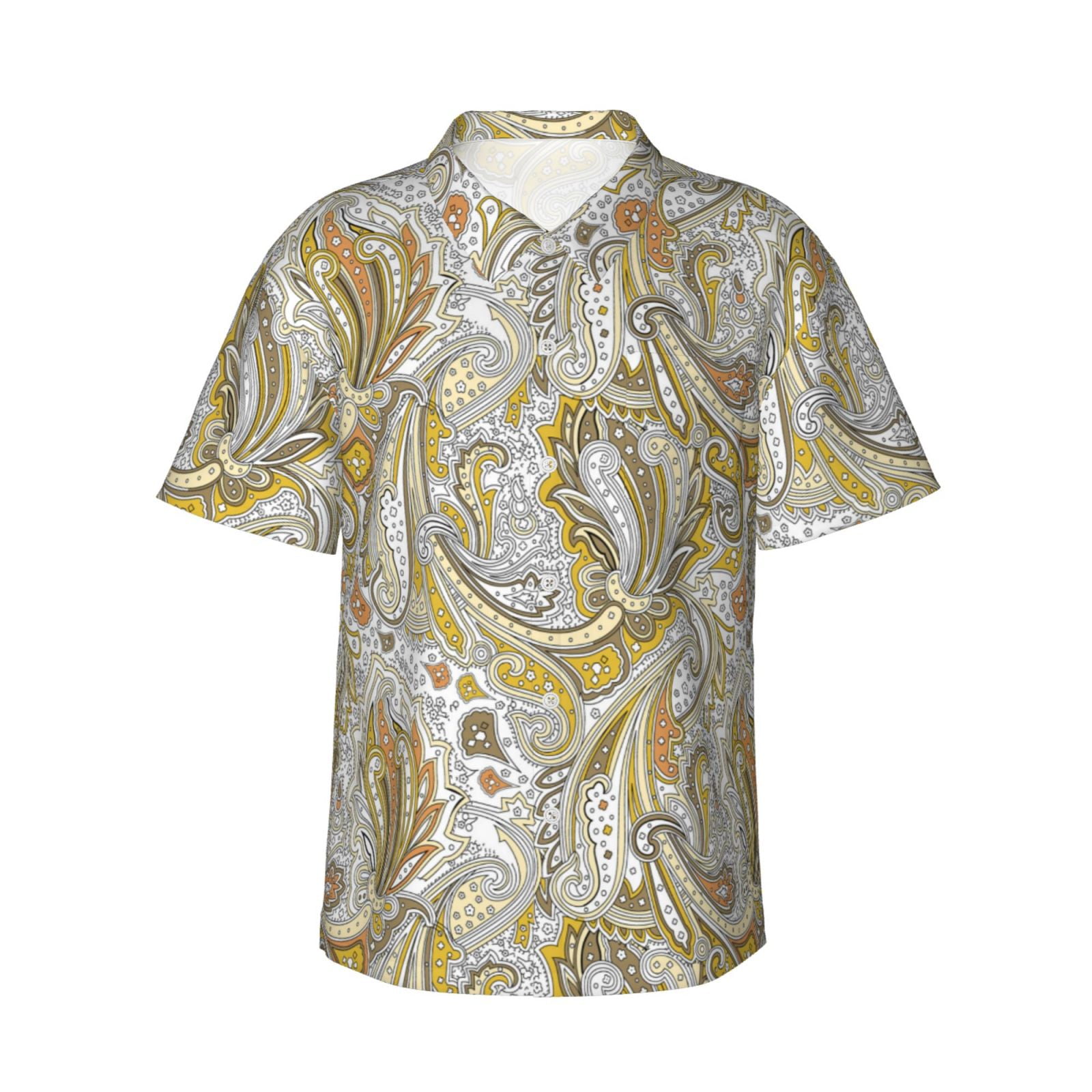 Hawaiian Shirt For Men, Golden Paisley Mens Button Down Short Sleeve ...