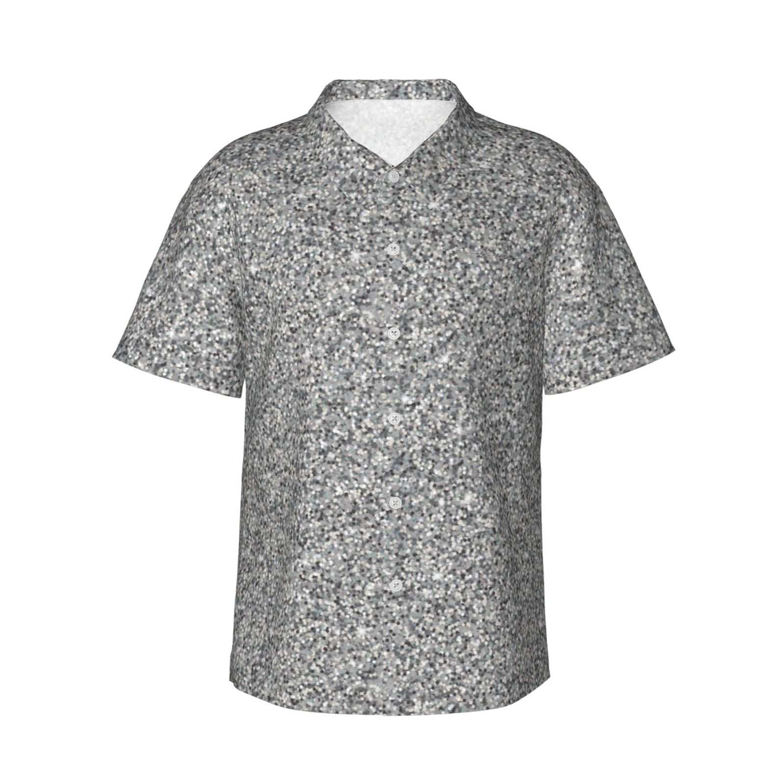 Hawaiian Shirt For Men - Gray Glitter Pattern Casual Short Sleeve ...