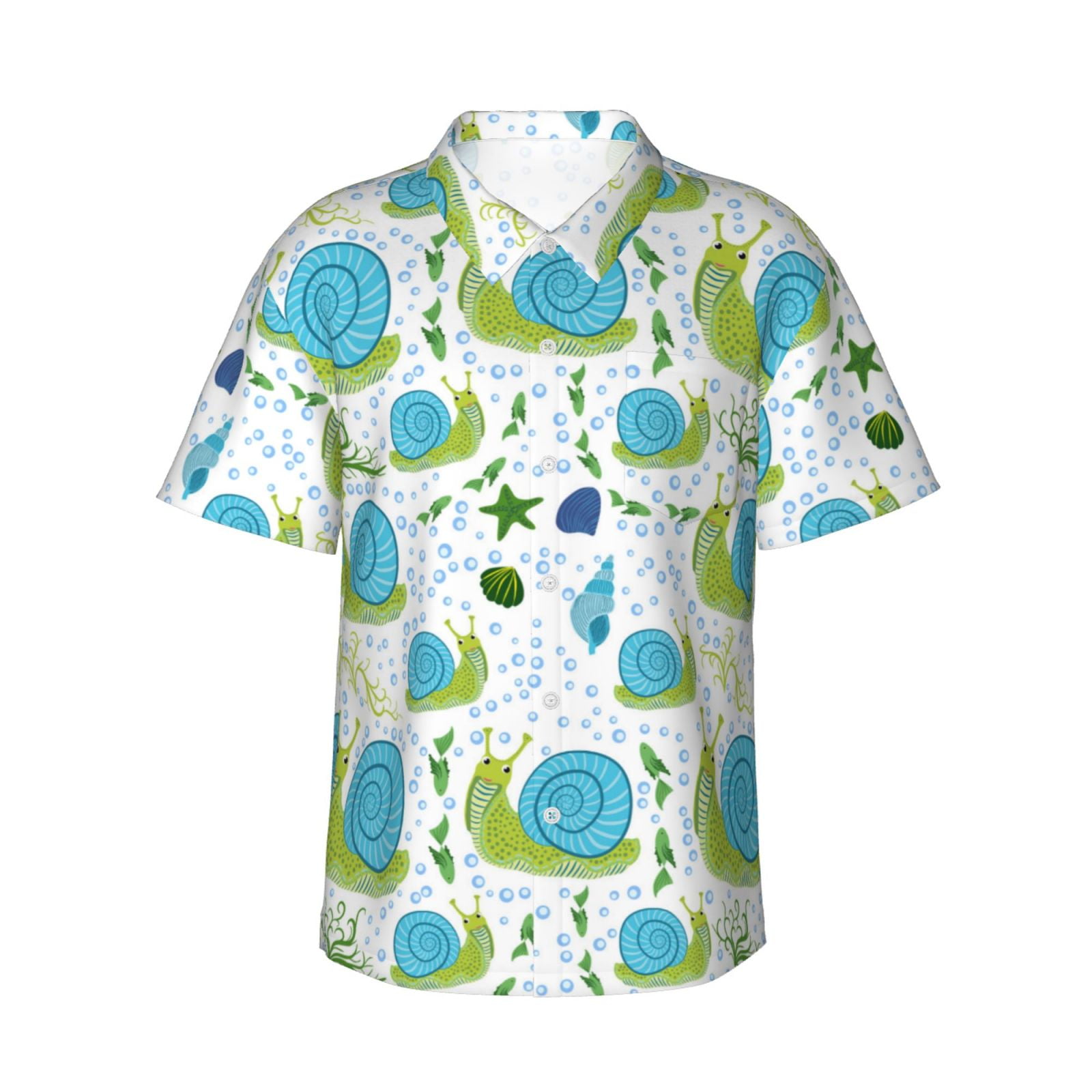 Hawaiian Shirt For Men, Green Blue Slug Shells Mens Button Down Short ...