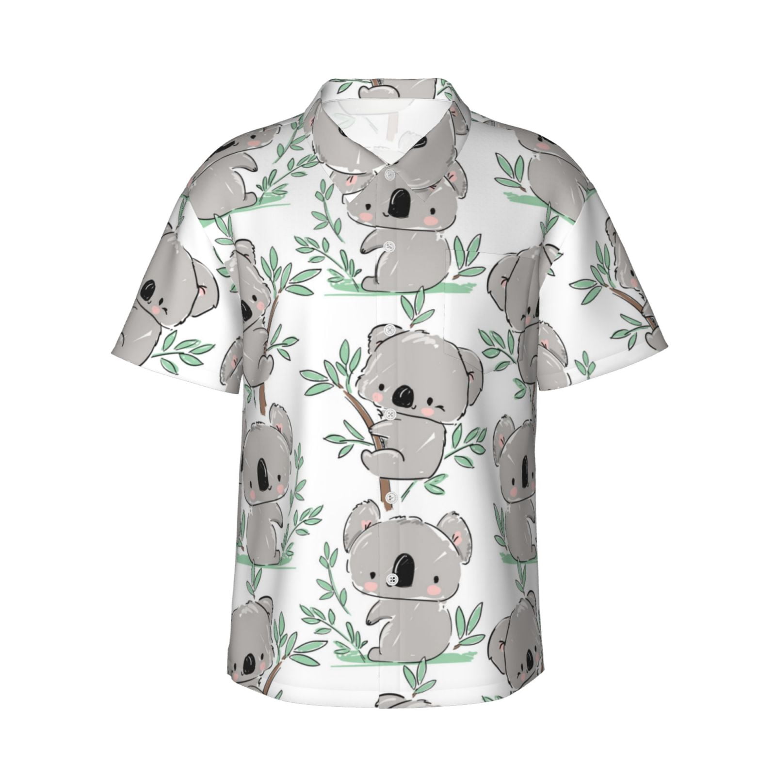 Hawaiian Shirt For Men, Green Leaf Grey Koala Casual Summer Beach ...