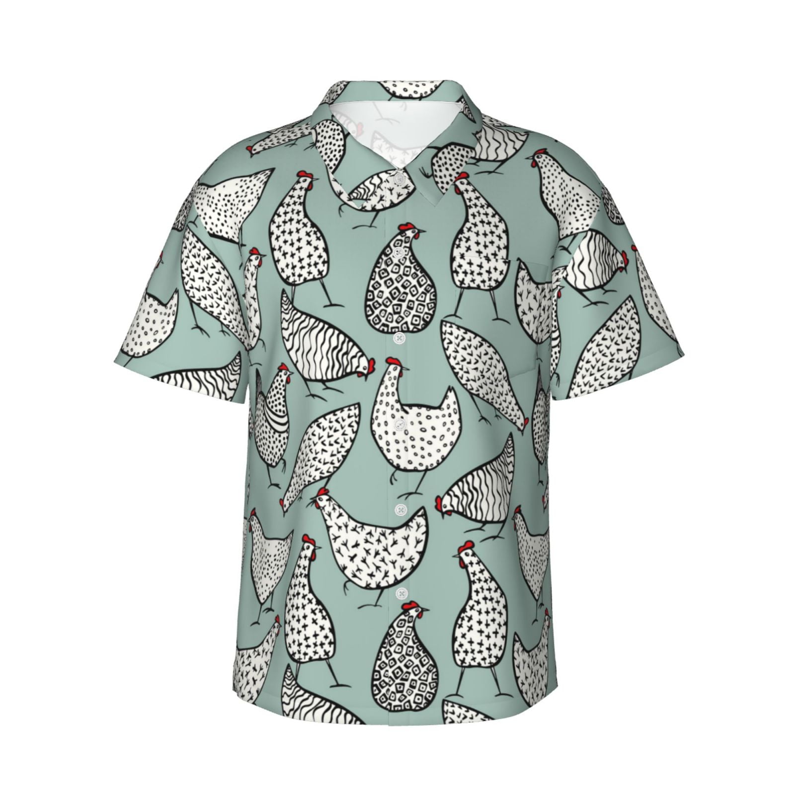 Hawaiian Shirt For Men, Hand Drawn Chickens Casual Summer Beach Shirts ...