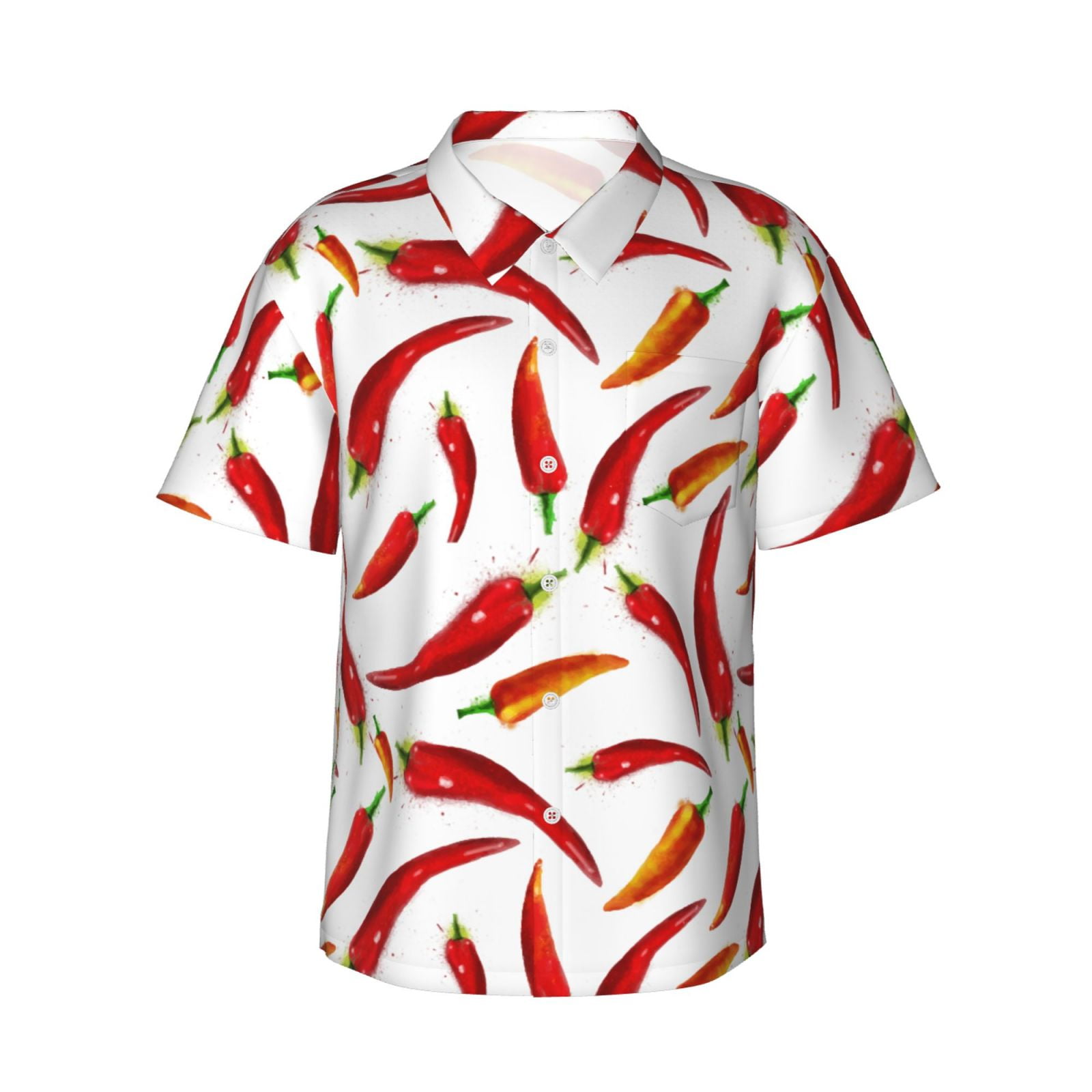 Hawaiian Shirt For Men, Ink Chili Pepper Print Mens Button Down Short ...