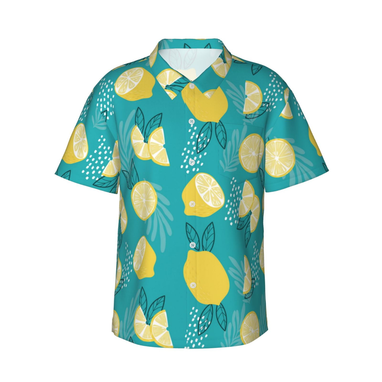 Hawaiian Shirt For Men, Lemon Blue Mens Button Down Short Sleeve Shirt ...
