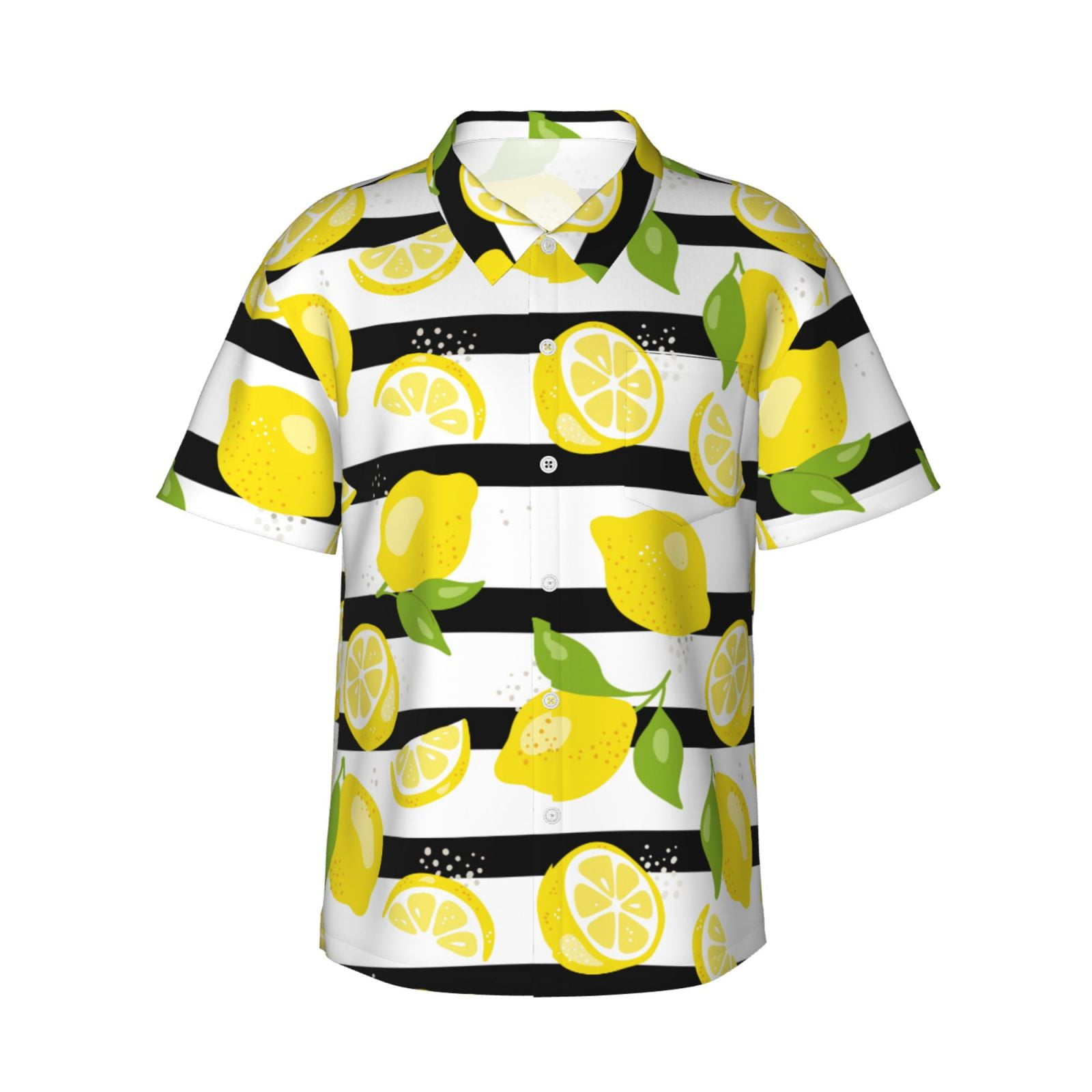 Hawaiian Shirt For Men, Lemon Print Stride Mens Button Down Short ...