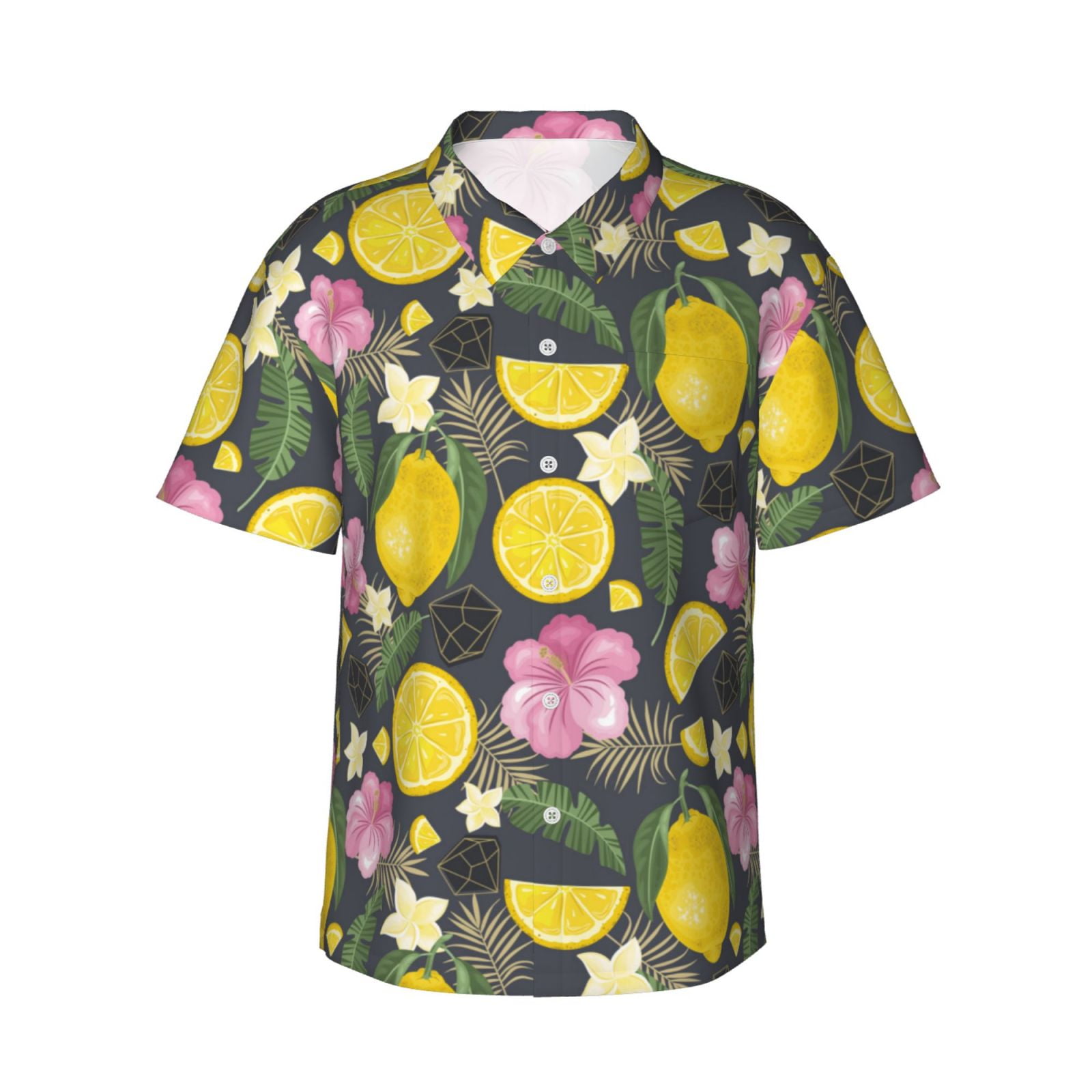 Hawaiian Shirt For Men, Lemon Tropical Leaves Mens Button Down Short ...