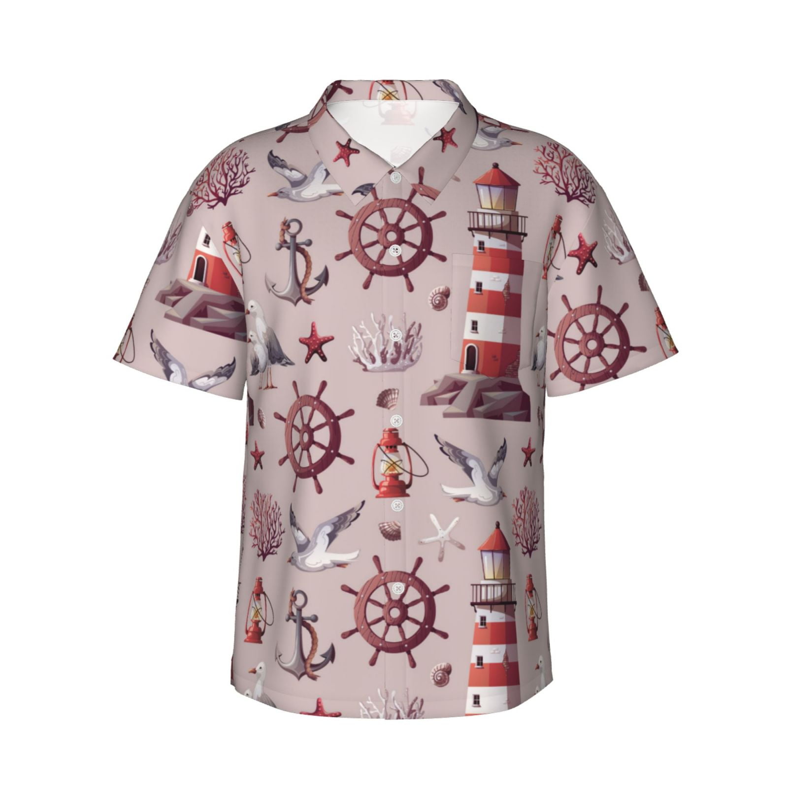 Hawaiian Shirt For Men, Lighthouse Rudder Bird Casual Summer Beach ...