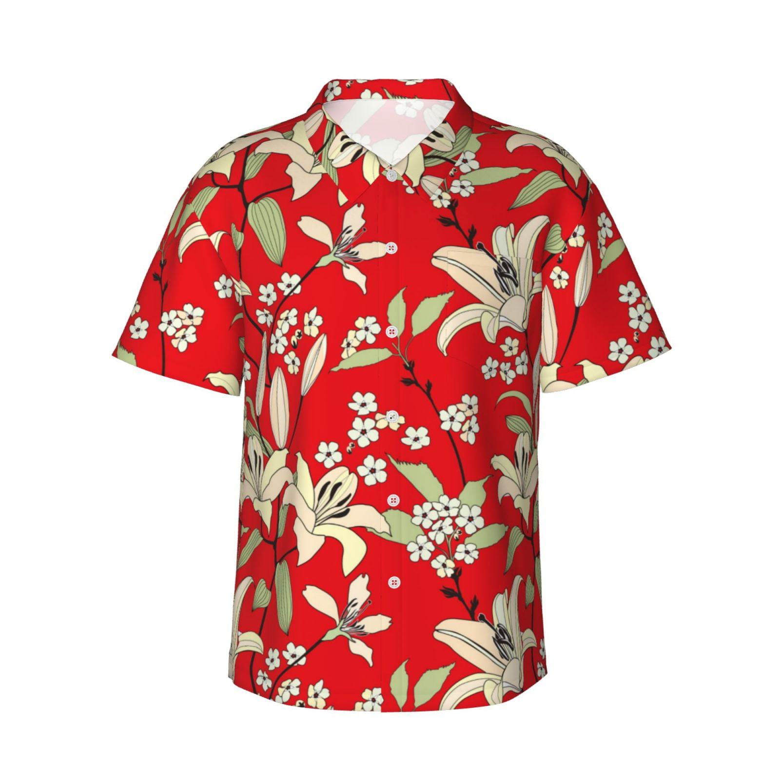 Hawaiian Shirt For Men, Lilies Flowers Red Mens Button Down Short ...
