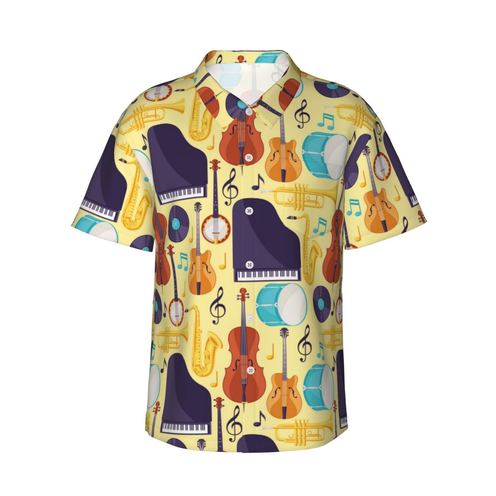 Hawaiian Shirt For Men, Musical Instruments Casual Summer Beach Shirts ...