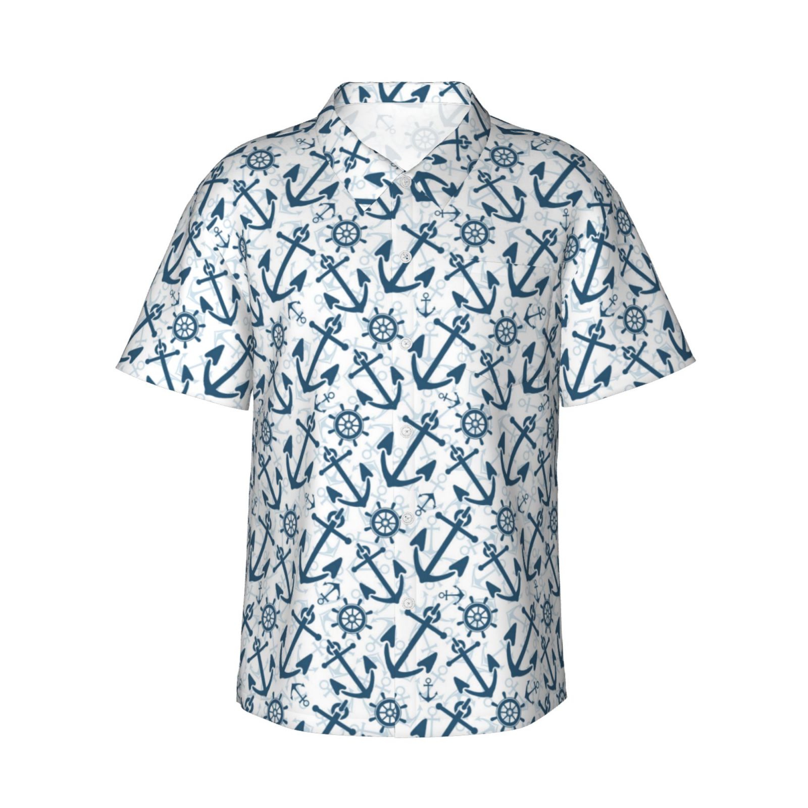 Hawaiian Shirt For Men, Nautical Theme Anchors Mens Button Down Short ...