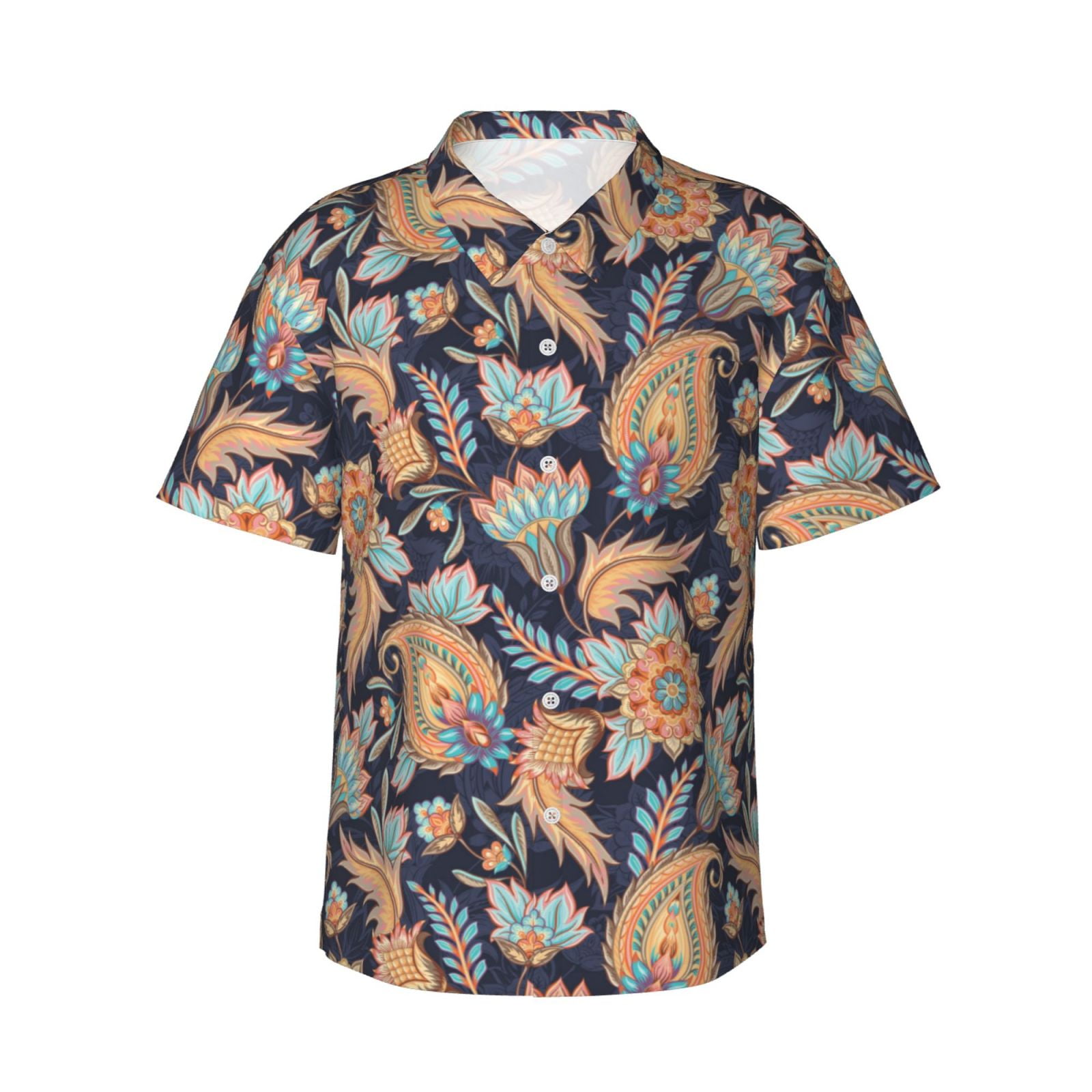 Hawaiian Shirt For Men, Orange Flower Paisley Casual Summer Beach ...