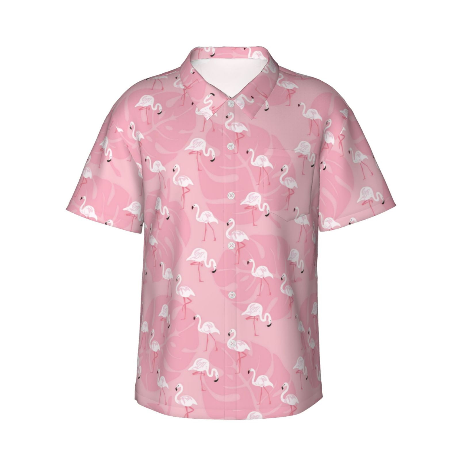 Hawaiian Shirt For Men, Pink Flamingos And Flowers Mens Button Down Short Sleeve Shirt, Summer ...