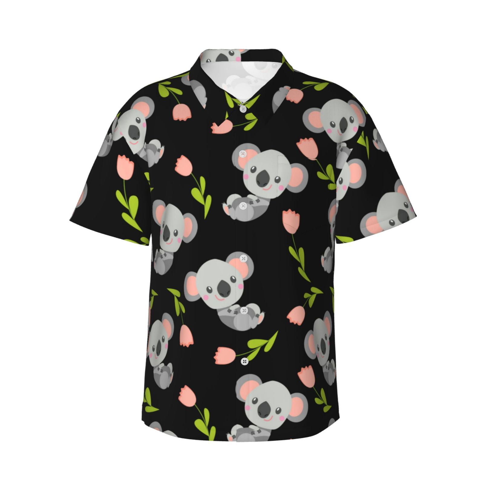 Hawaiian Shirt For Men, Pink Tulip Gray Koala Casual Summer Beach ...