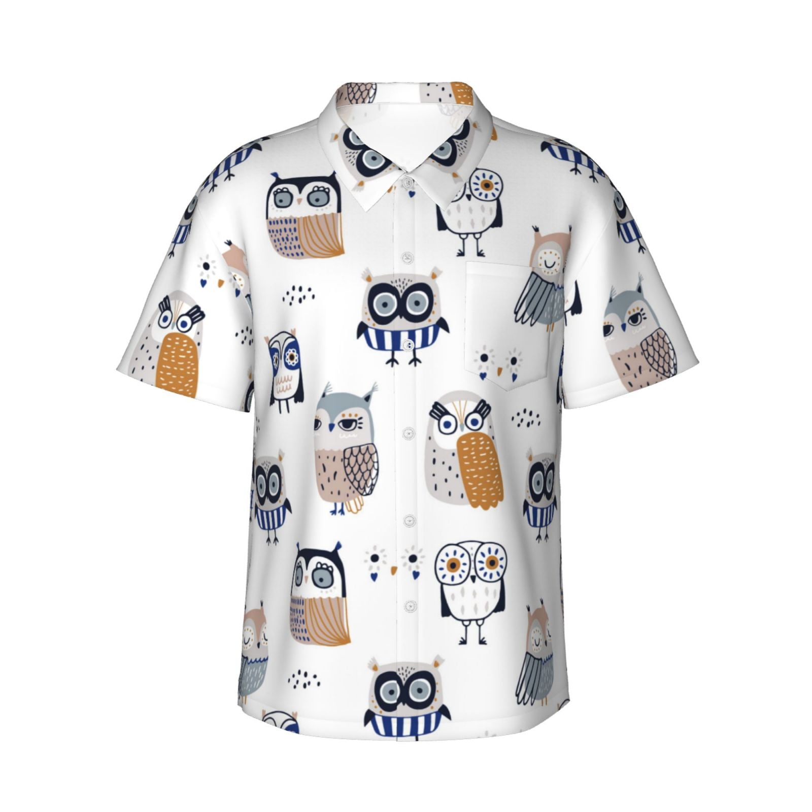 Hawaiian Shirt For Men, Quirky Doodle Owl White Mens Button Down Short ...