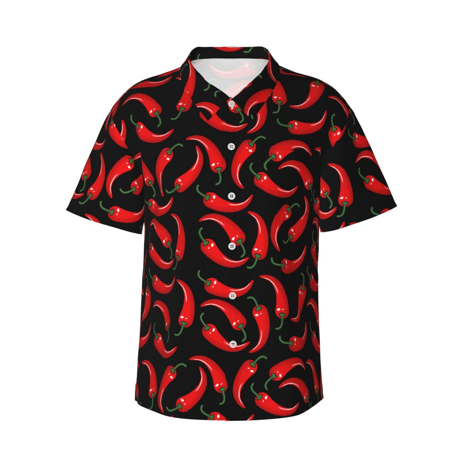 Hawaiian Shirt For Men, Red Chili Pepper Black Mens Button Down Short ...