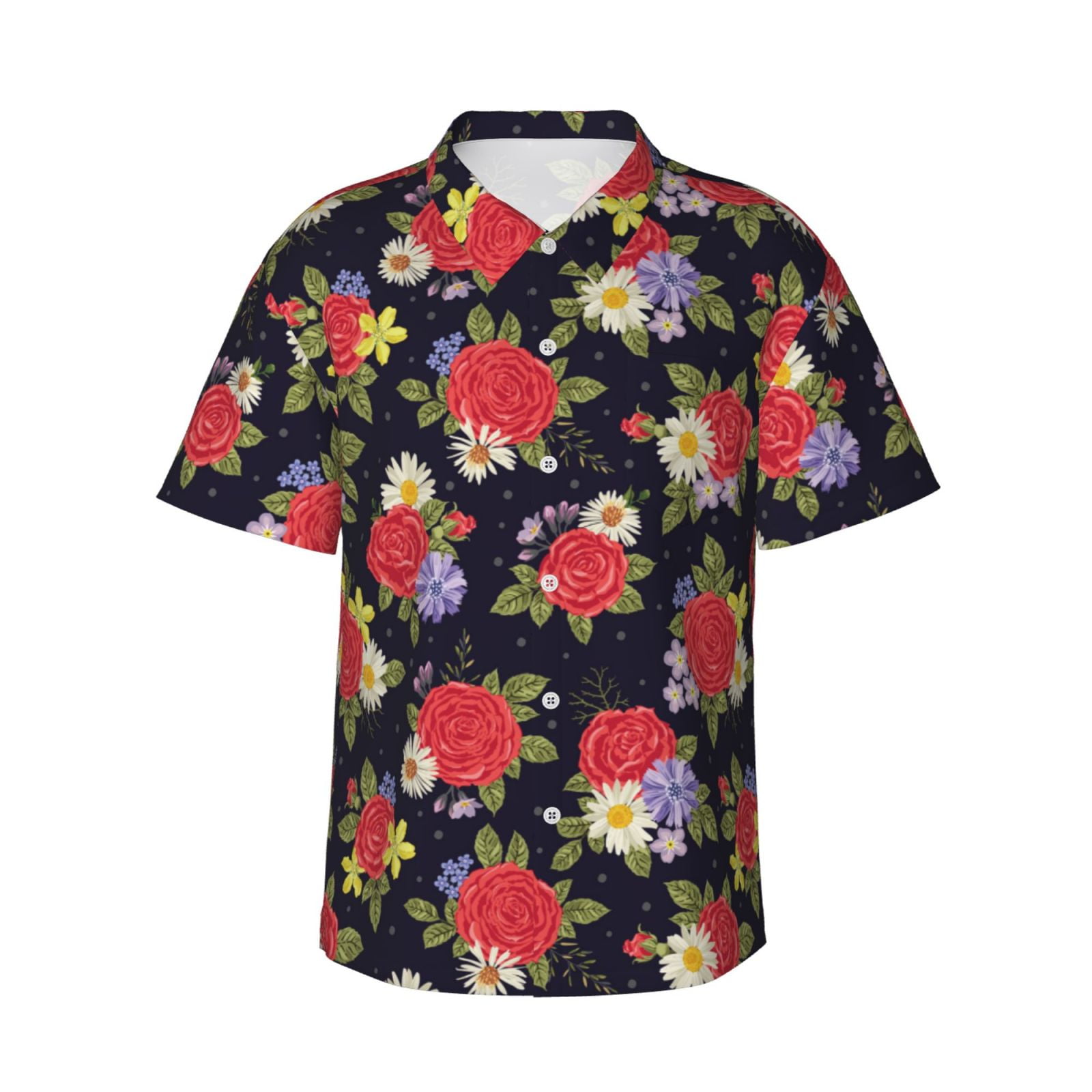 Hawaiian Shirt For Men, Red Rose Flower Mens Button Down Short Sleeve ...