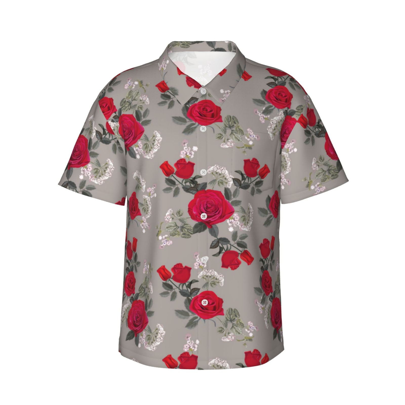 Hawaiian Shirt For Men, Red Rose Flowers Summer Shirts For Men, Mens ...