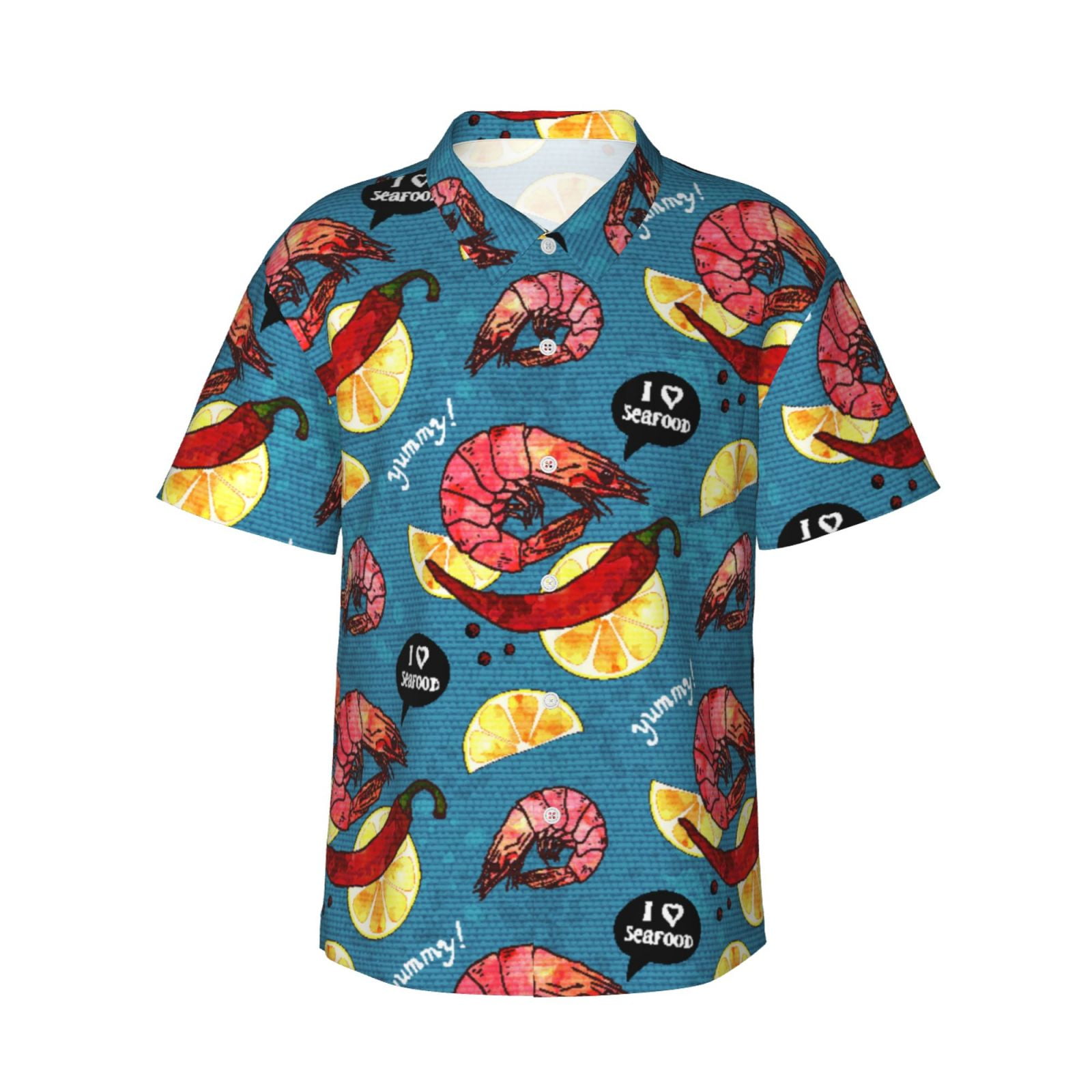 Hawaiian Shirt For Men, Red Shrimp Chili Lemon Casual Summer Beach ...