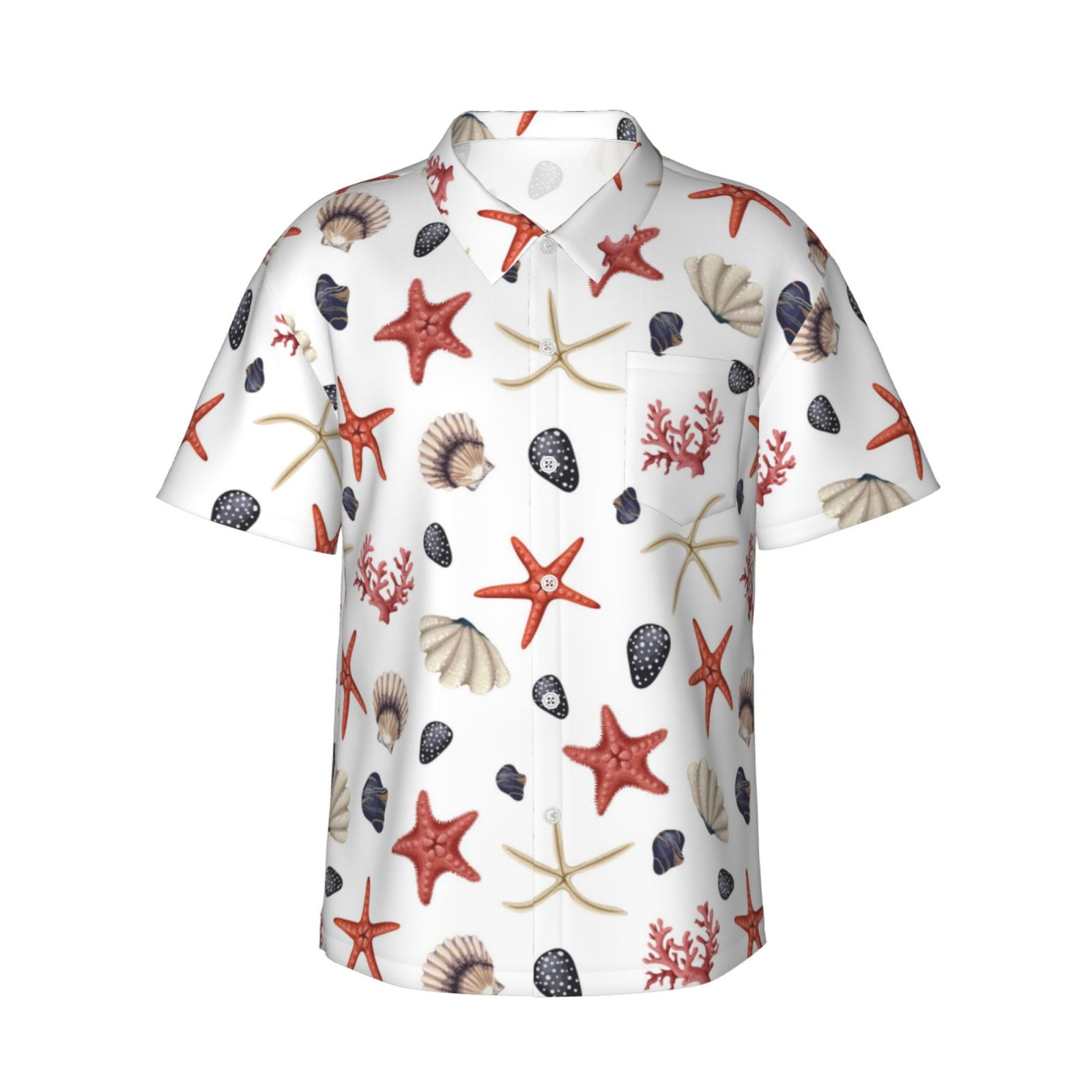 Hawaiian Shirt For Men, Red Starfishes Shells Coral Mens Button Down ...